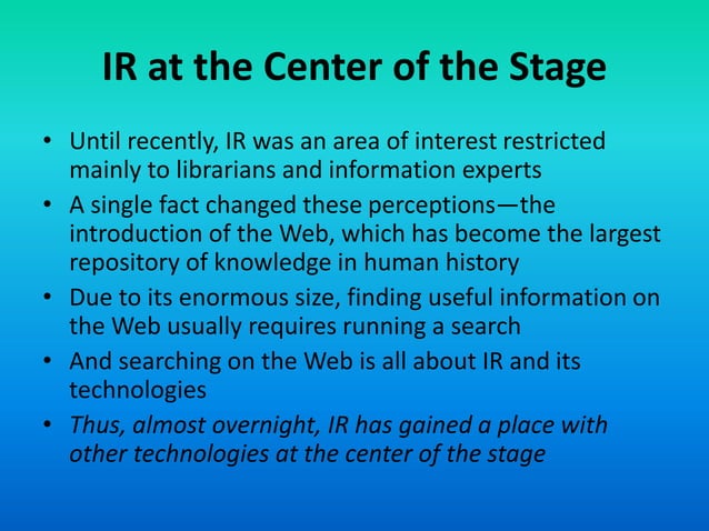 Information retrieval 1 introduction to ir | PPTX | Databases | Computer Software and Applications