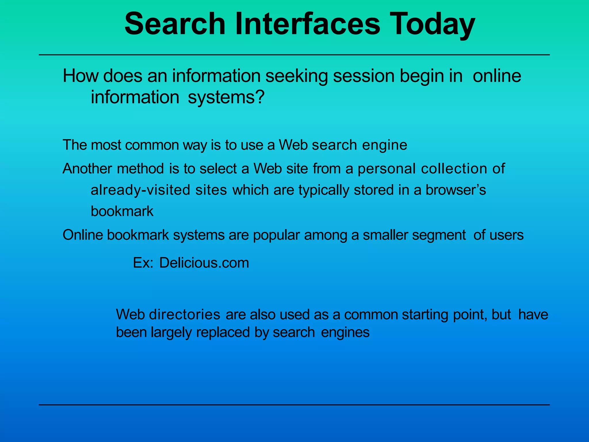Information retrieval 3 query search interfaces | PPT