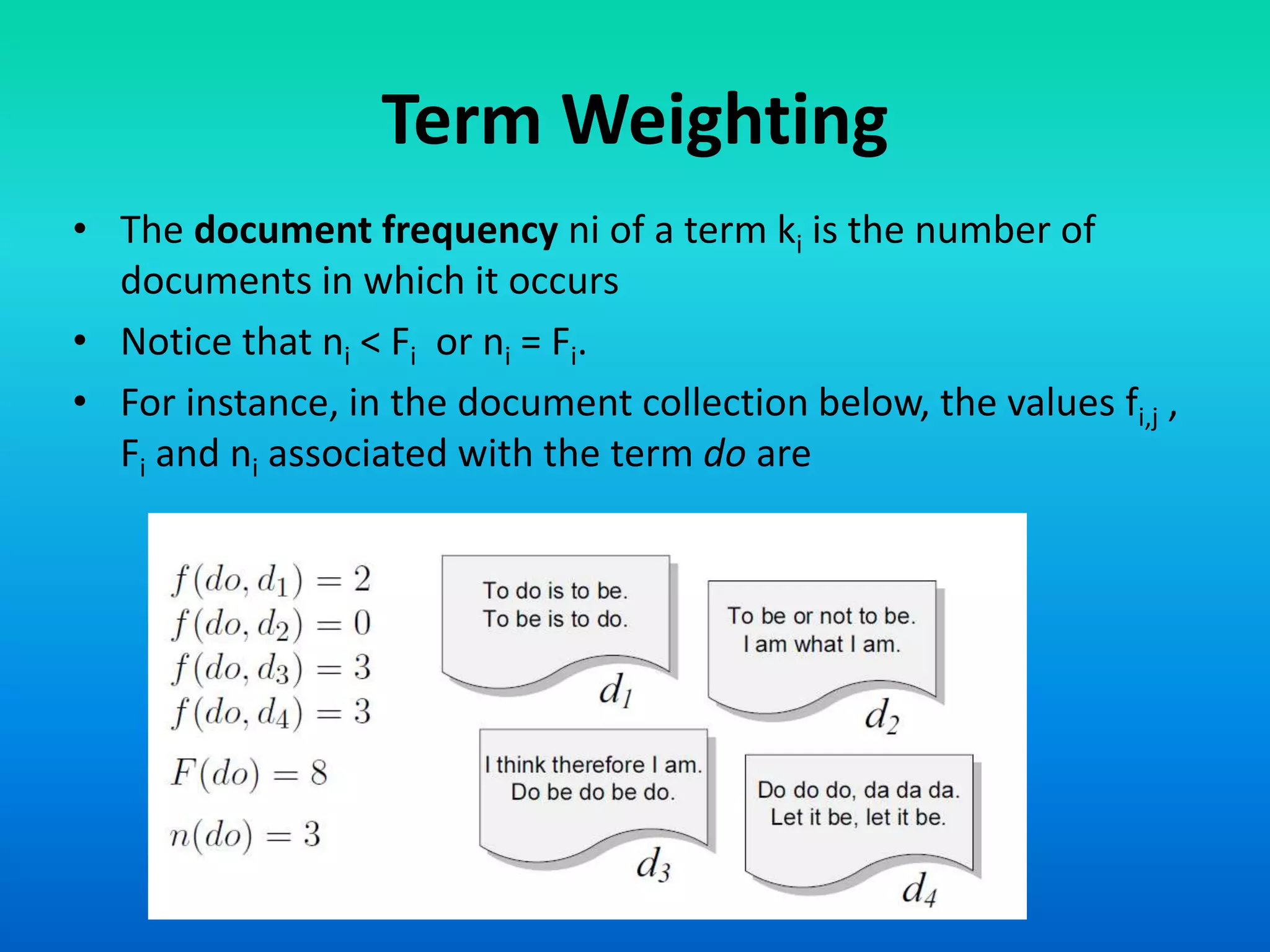 Information retrieval 8 term weighting | PPTX