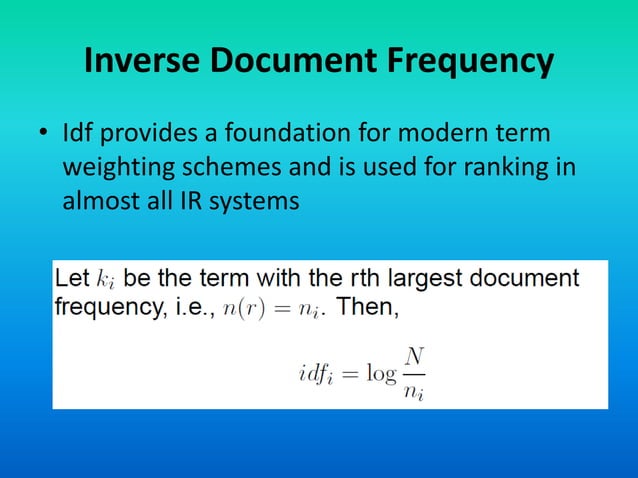 Information retrieval 9 tf idf weights | PPTX