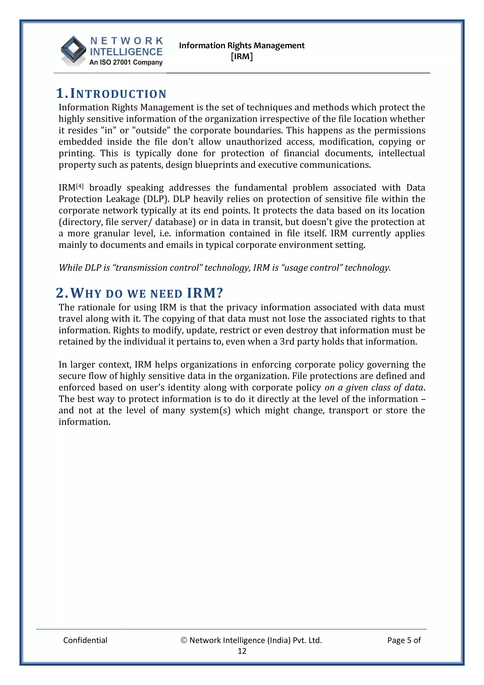 Information Rights Management (IRM) | PDF