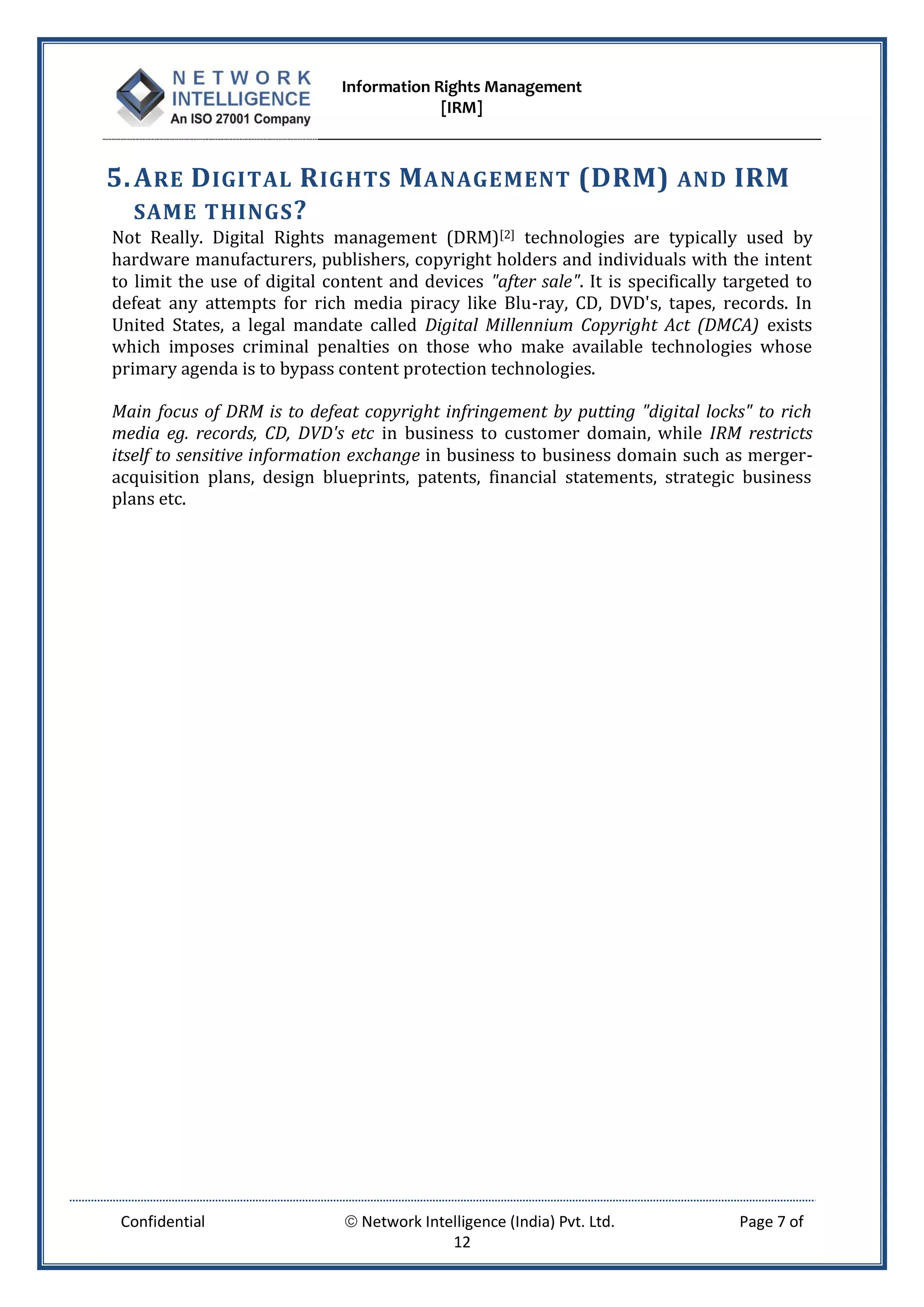 Information Rights Management (IRM) | PDF