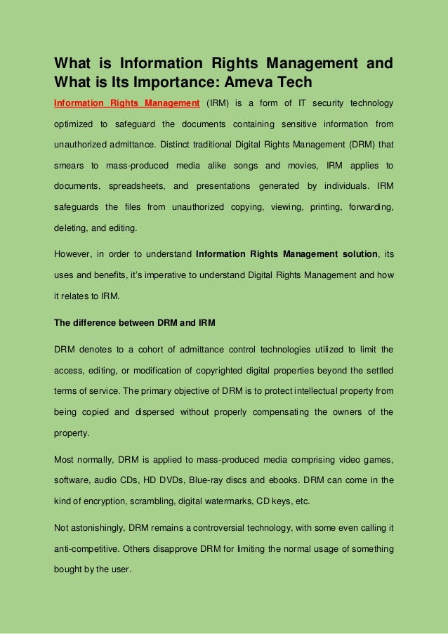 What is IRM and What is Its Importance : Ameva Tech | PDF