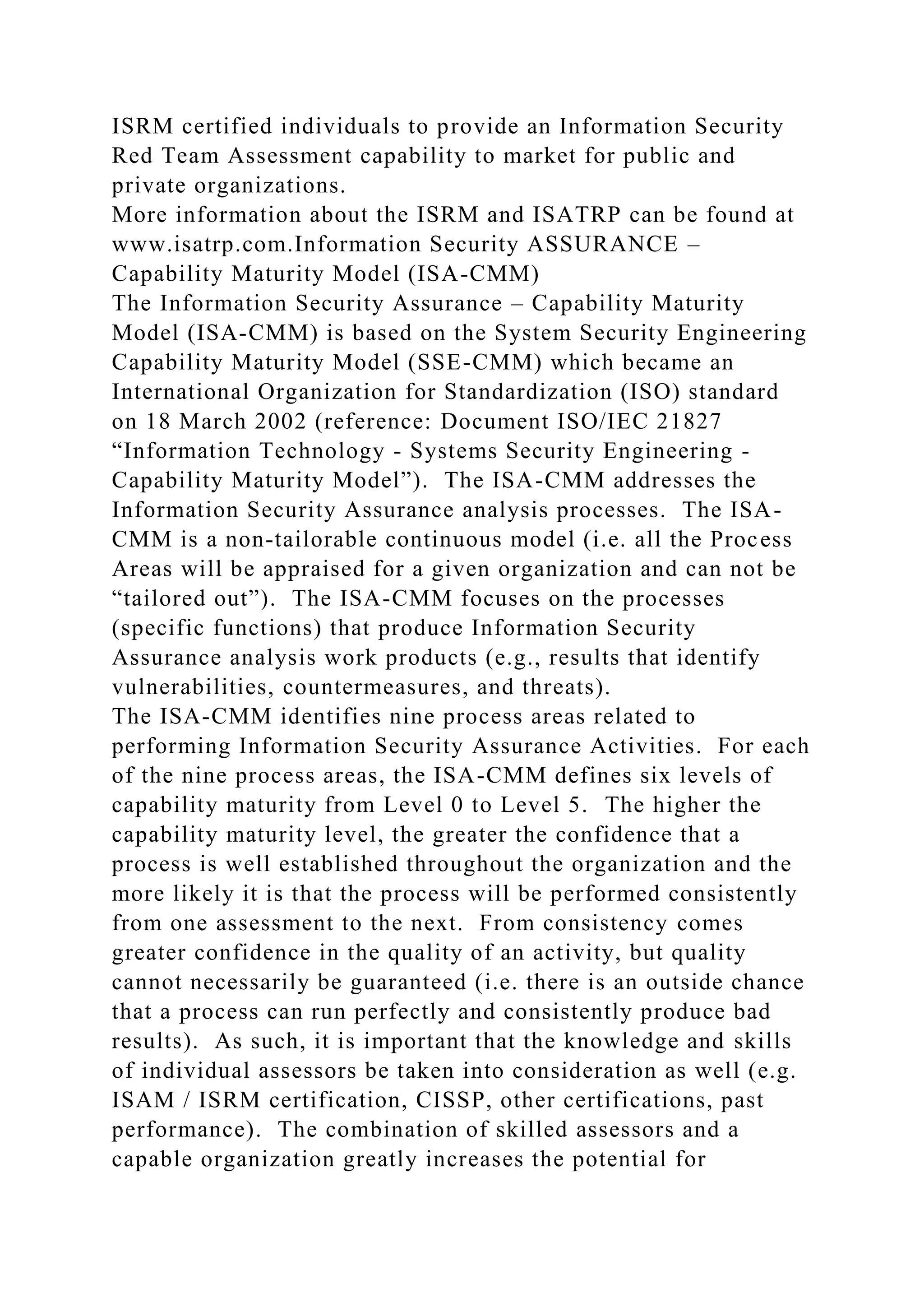 Information Security Assurance Capability Maturity Model (ISA-.docx