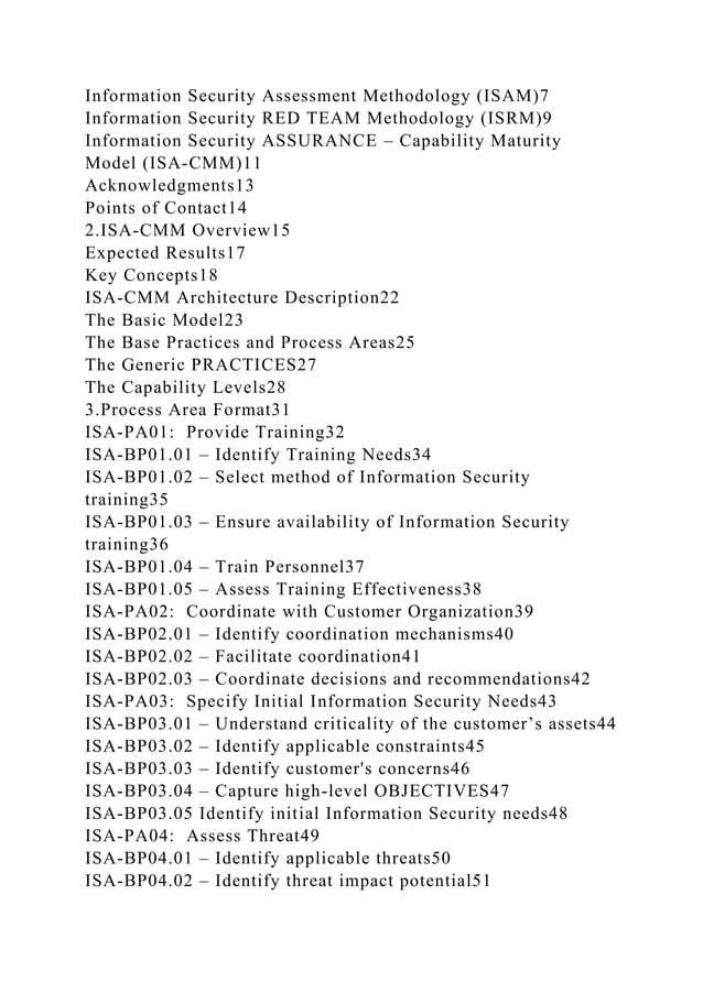Information Security Assurance Capability Maturity Model (ISA-.docx | Information and Network ...