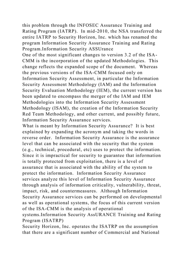 Information Security Assurance Capability Maturity Model (ISA-.docx ...