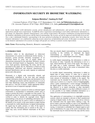 Information security by biometric waterking | PDF