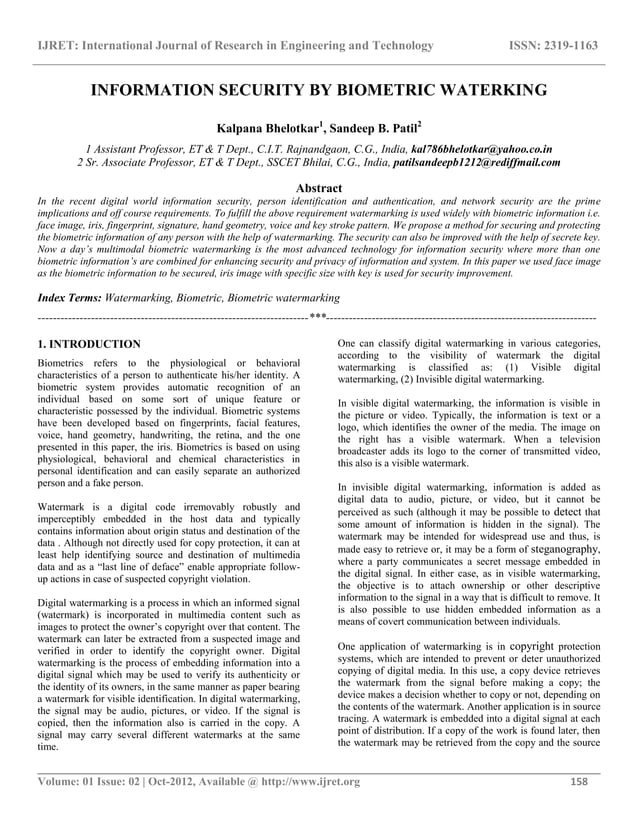 Information security by biometric waterking | PDF