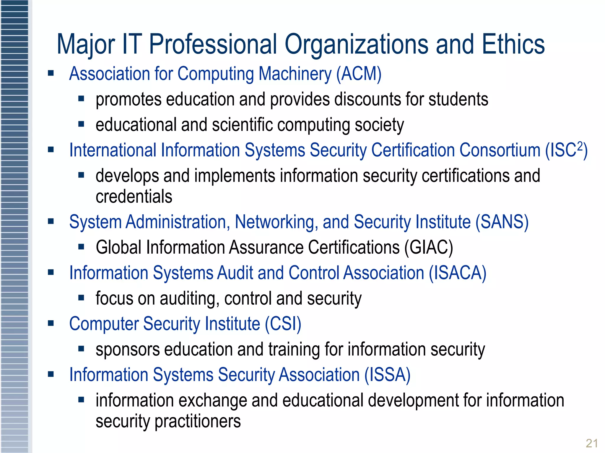 Legal, Ethical and professional issues in Information Security | PPT