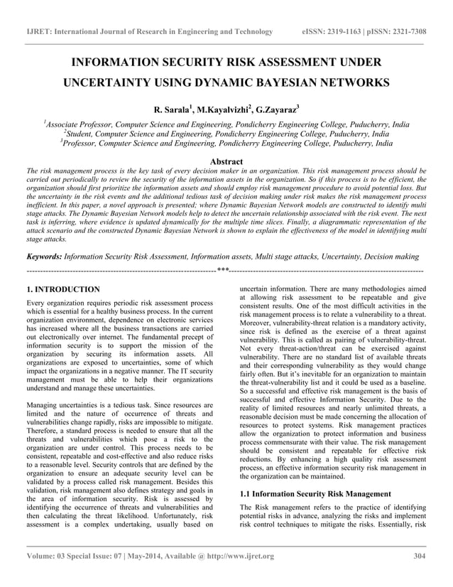 Information security risk assessment under uncertainty using dynamic bayesian networks | PDF