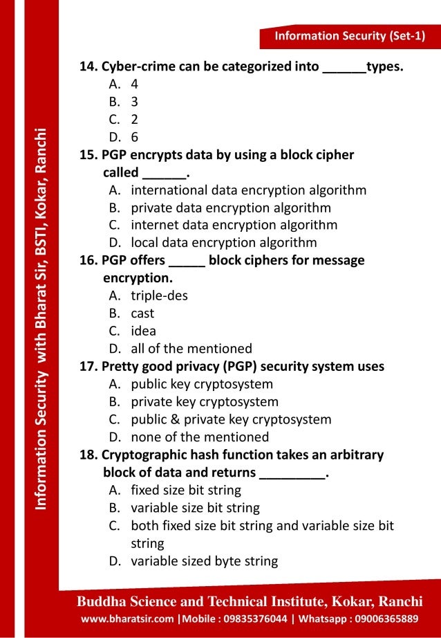 MCQ Information Security (Multiple Choice Questions) | PDF