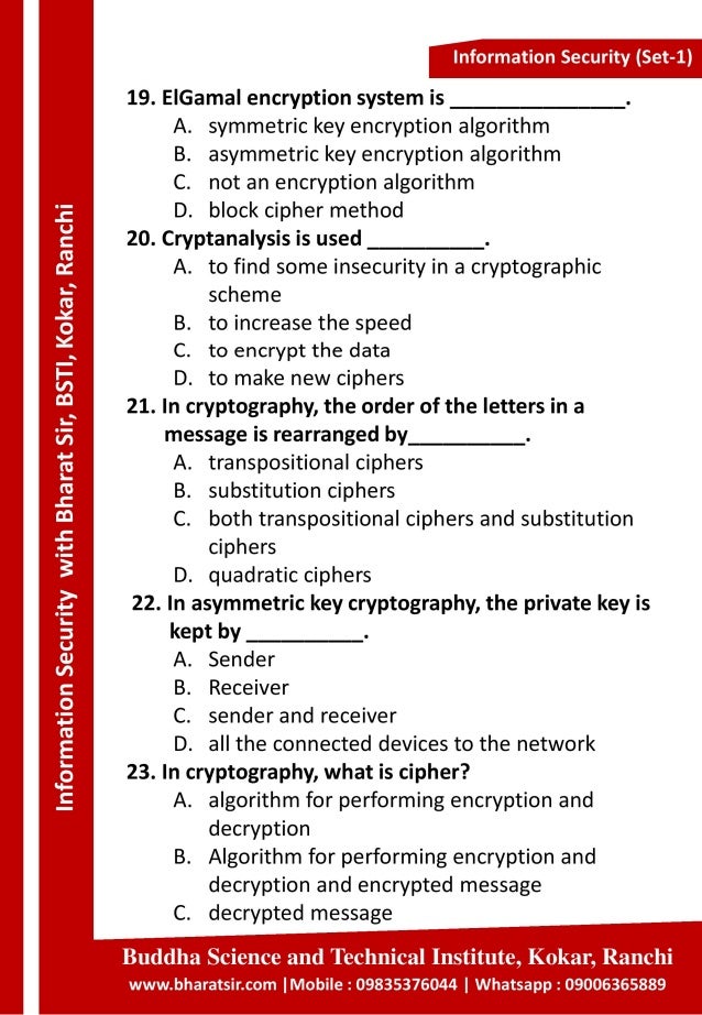 MCQ Information Security / Cyber Security / Computer Security by Bharat Sir | PDF