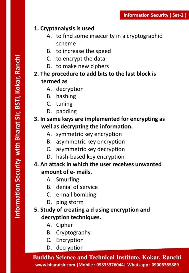 MCQ Information Security (Multiple Choice Questions) | PDF