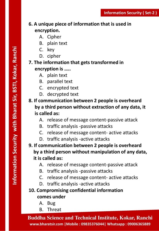 MCQ Information Security (Multiple Choice Questions) | PDF