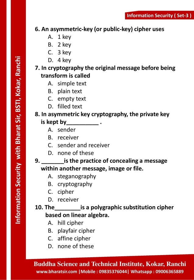 MCQ Information Security (Multiple Choice Questions) | PDF | Technology ...