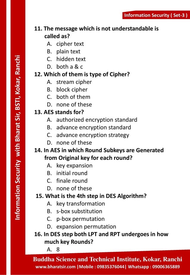 MCQ Information Security (Multiple Choice Questions) | PDF | Technology & Computing
