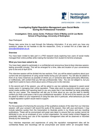 Participant Information Sheet: Digital Reputation Management & Social ...