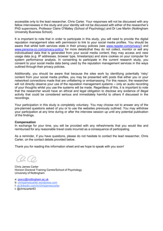 Participant Information Sheet: Digital Reputation Management & Social ...