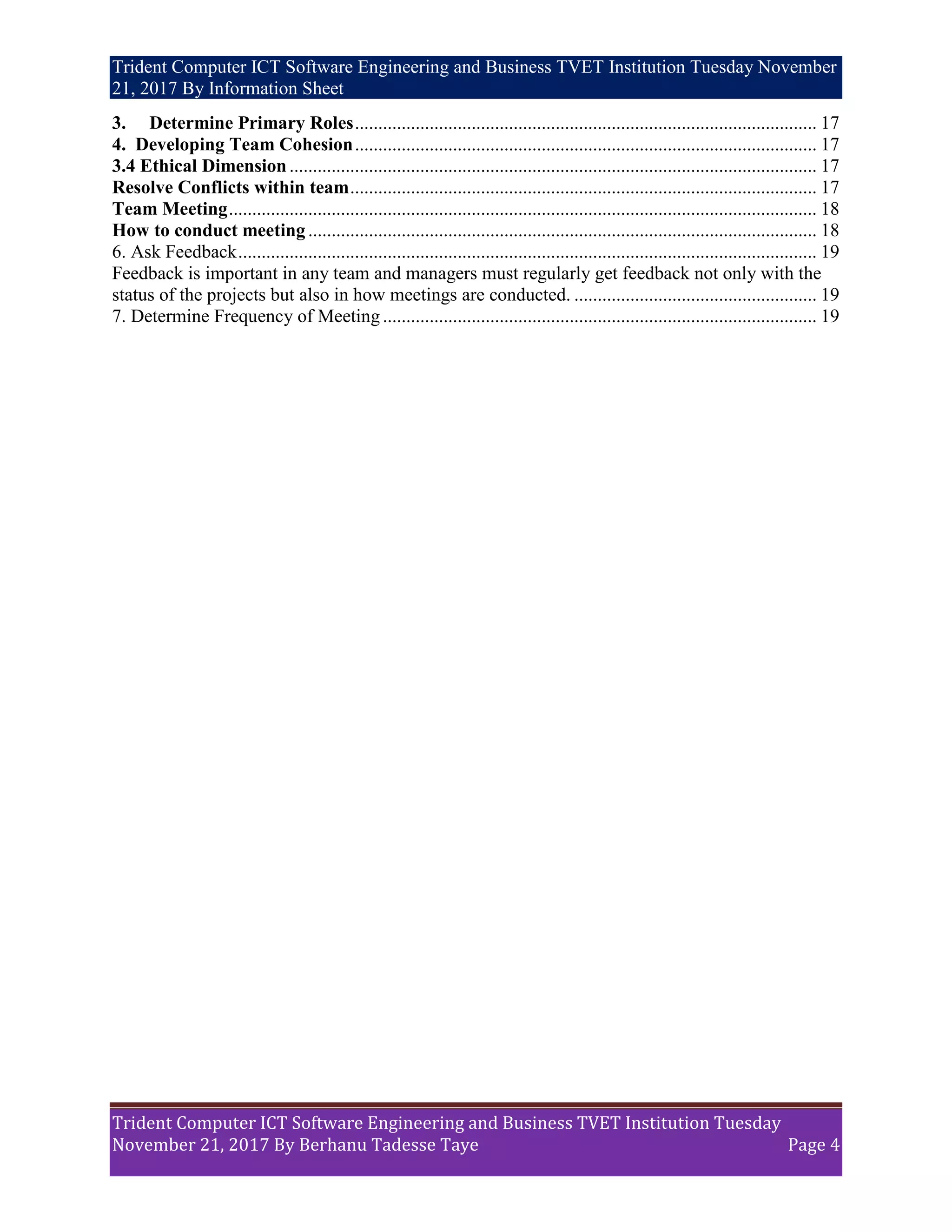 Information sheet work in team enviroment berhanu tadesse | PDF ...