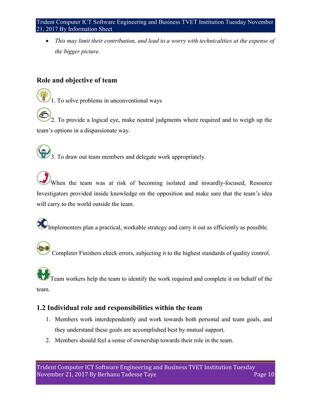 Information sheet work in team enviroment berhanu tadesse | PDF