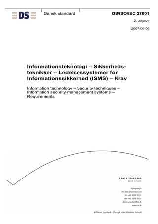 Informationssikkerhed - DS/ISO/IEC 27001 - preview | PDF