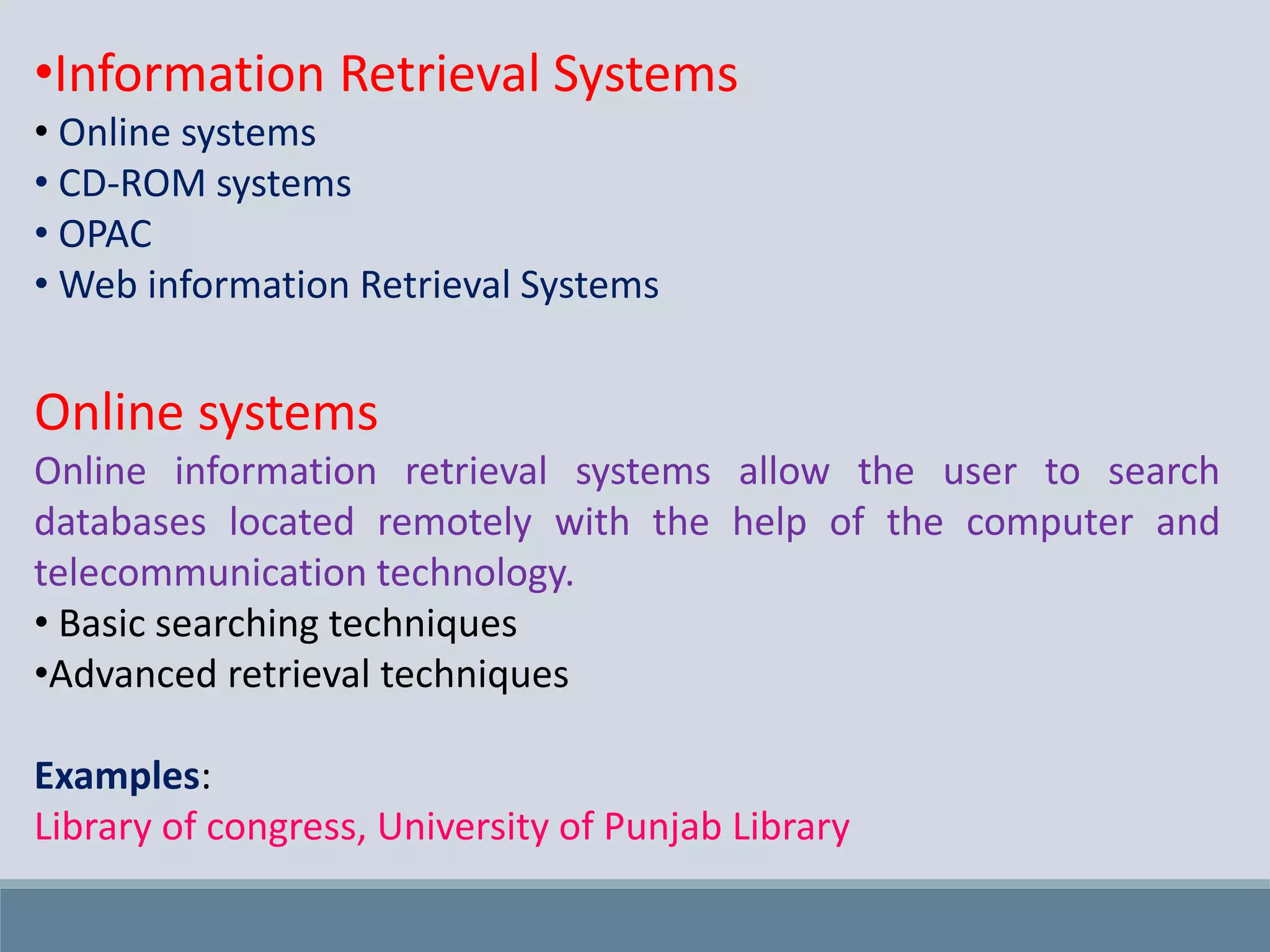 Information Storage and Retrieval system (ISRS) | PPTX