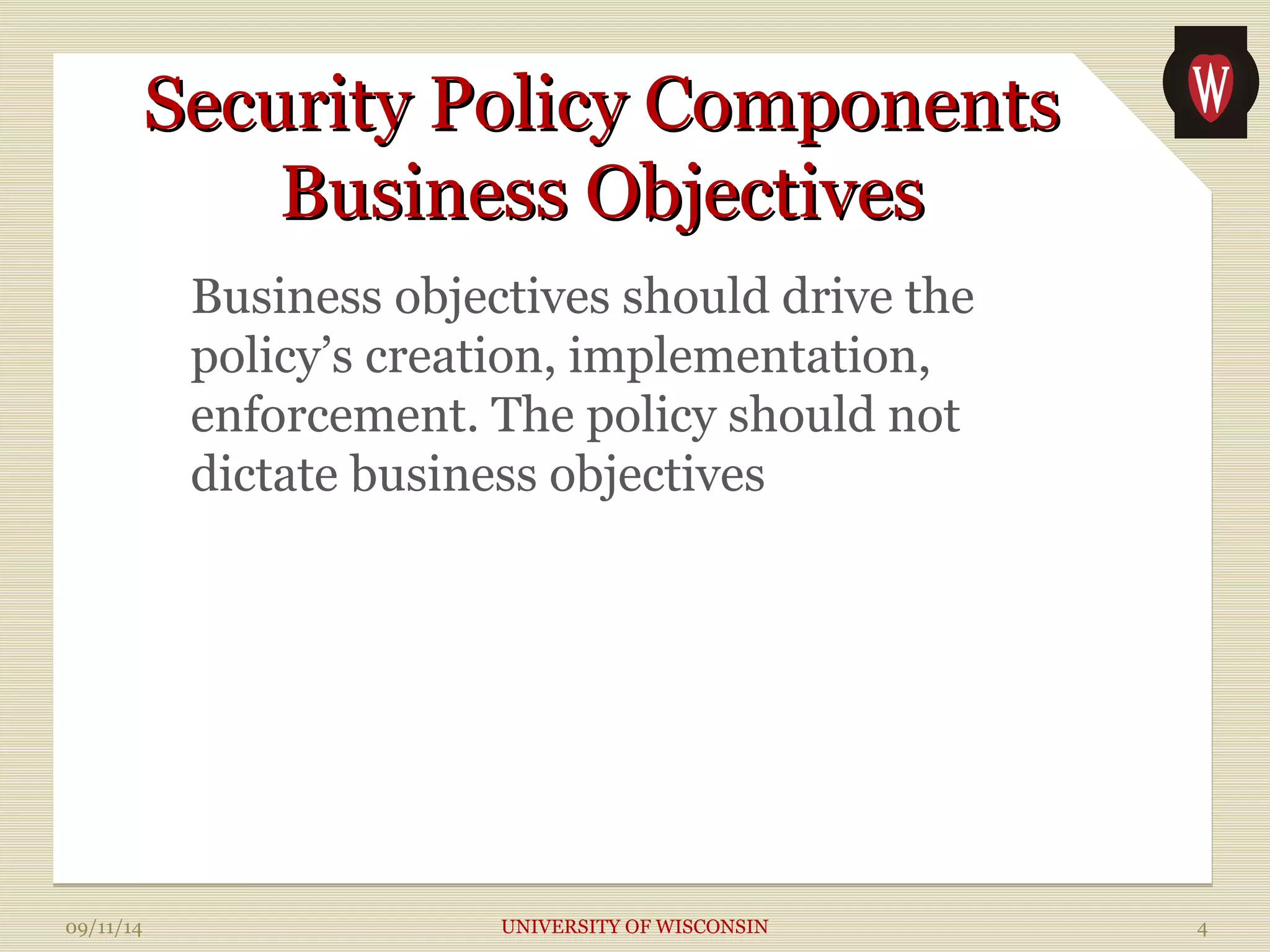 Information Systems 365 Lecture Four Security Policy Development Data Classification Methods