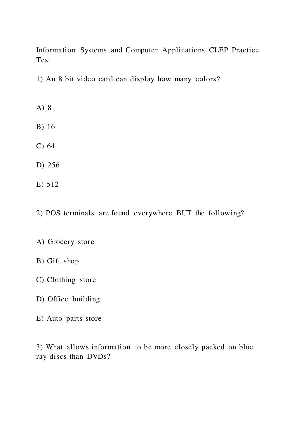 Information Systems and Computer Applications CLEP Practice Test | PDF