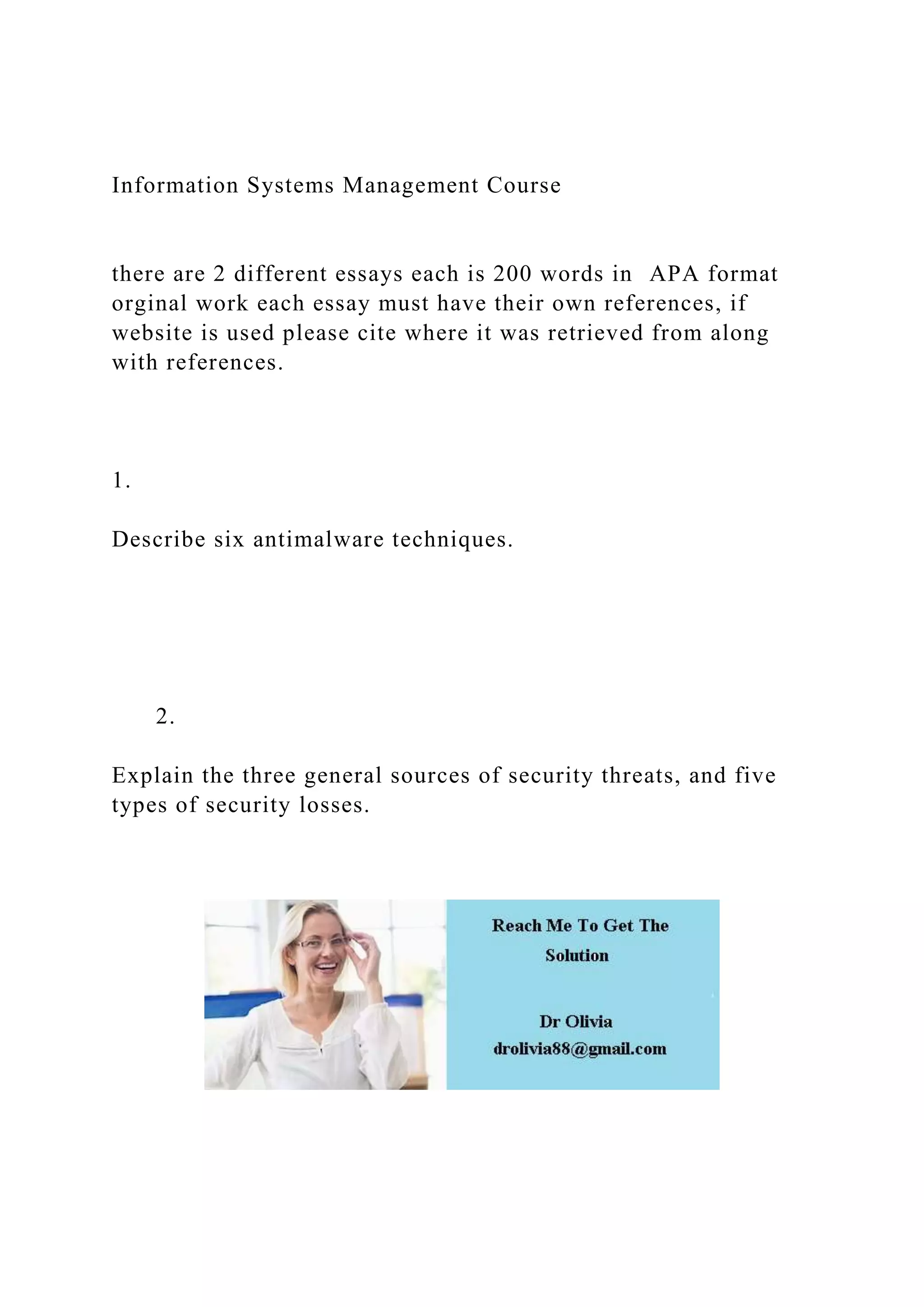 Information Systems Management Course there are 2 different .docx