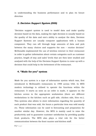 Information system used in mcdonalds | PDF