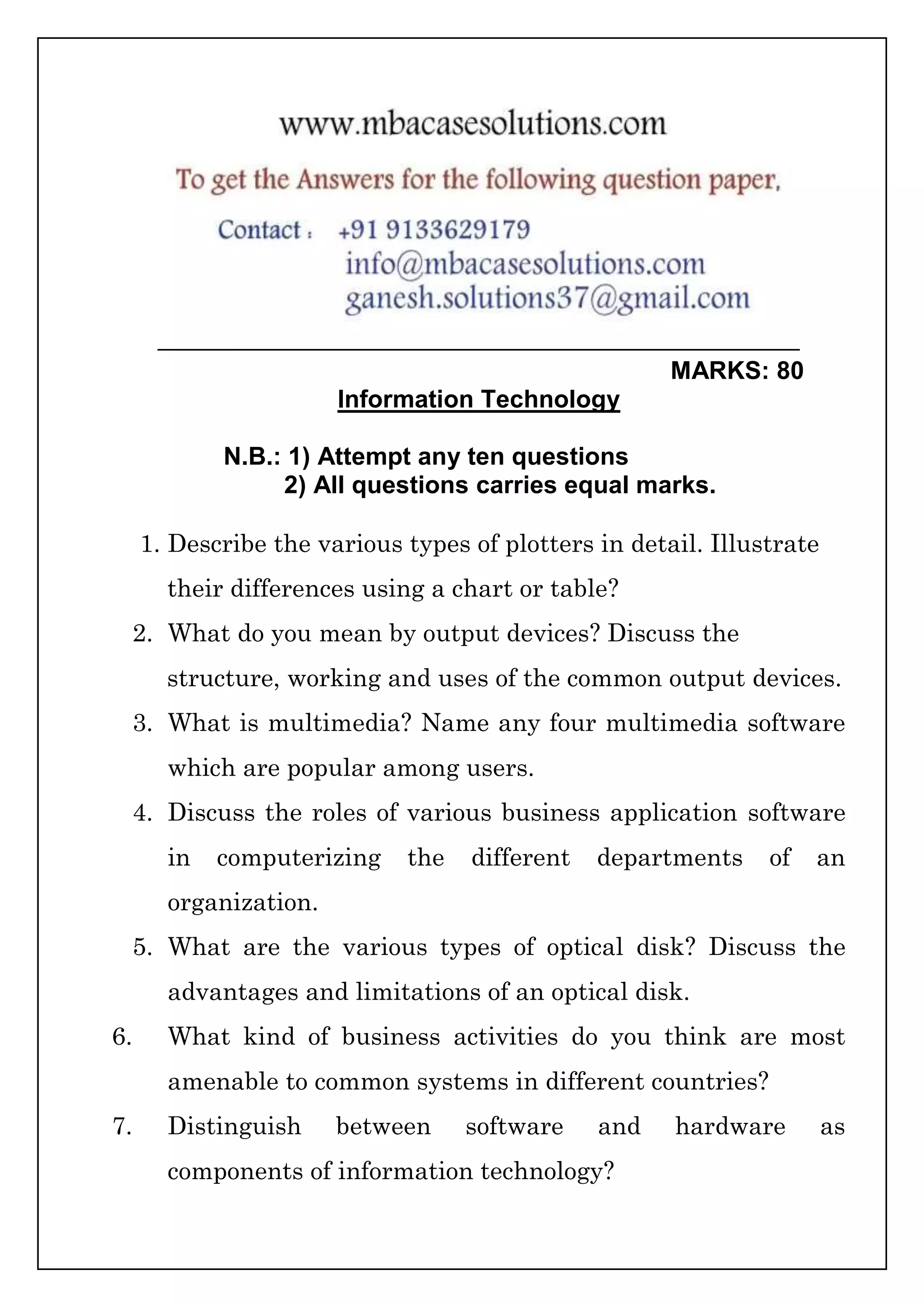 Information_Technology - 3-Describe the various types of plotters in ...