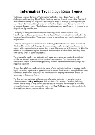 Information Technology Essay Topics | PDF