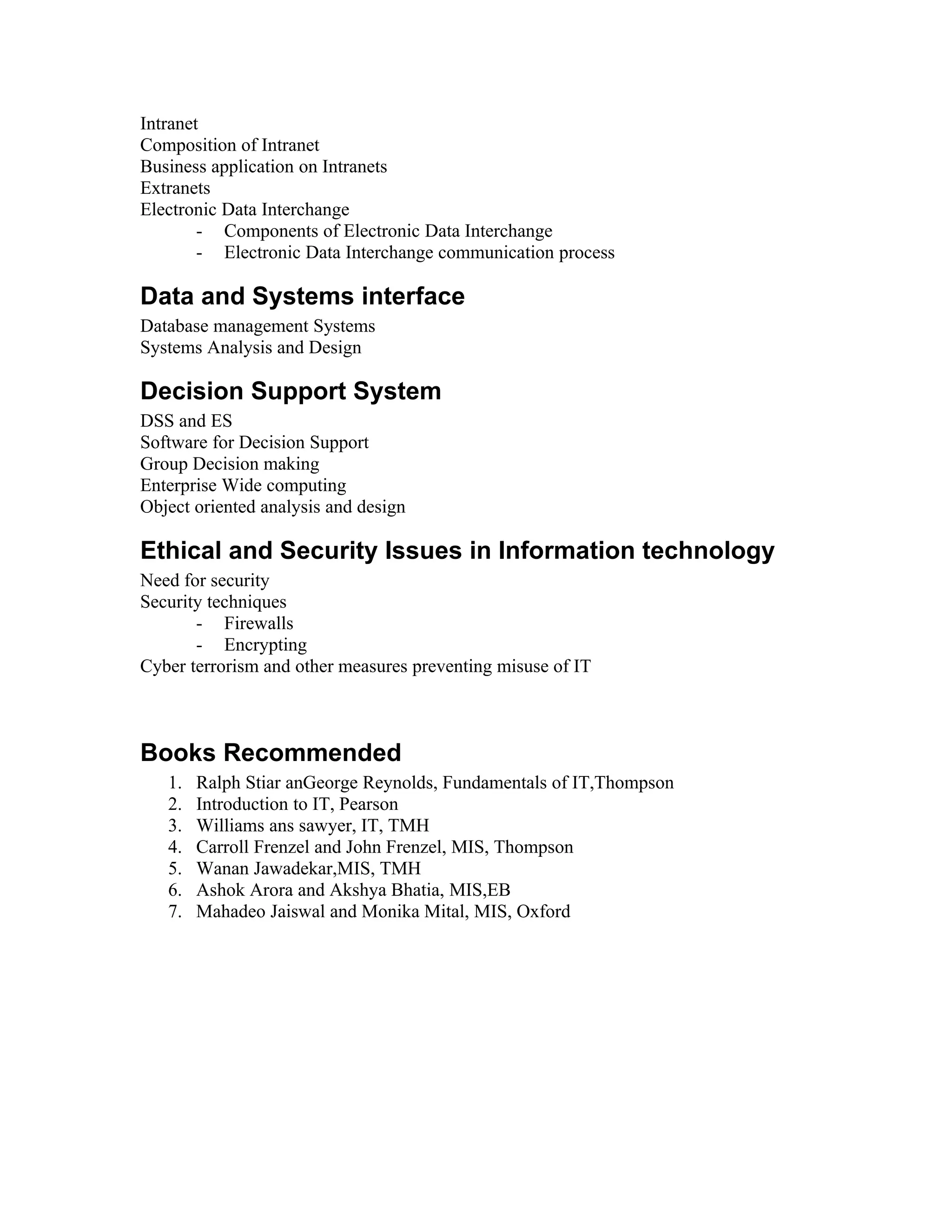 Information Technology For Business Syllabus | DOC