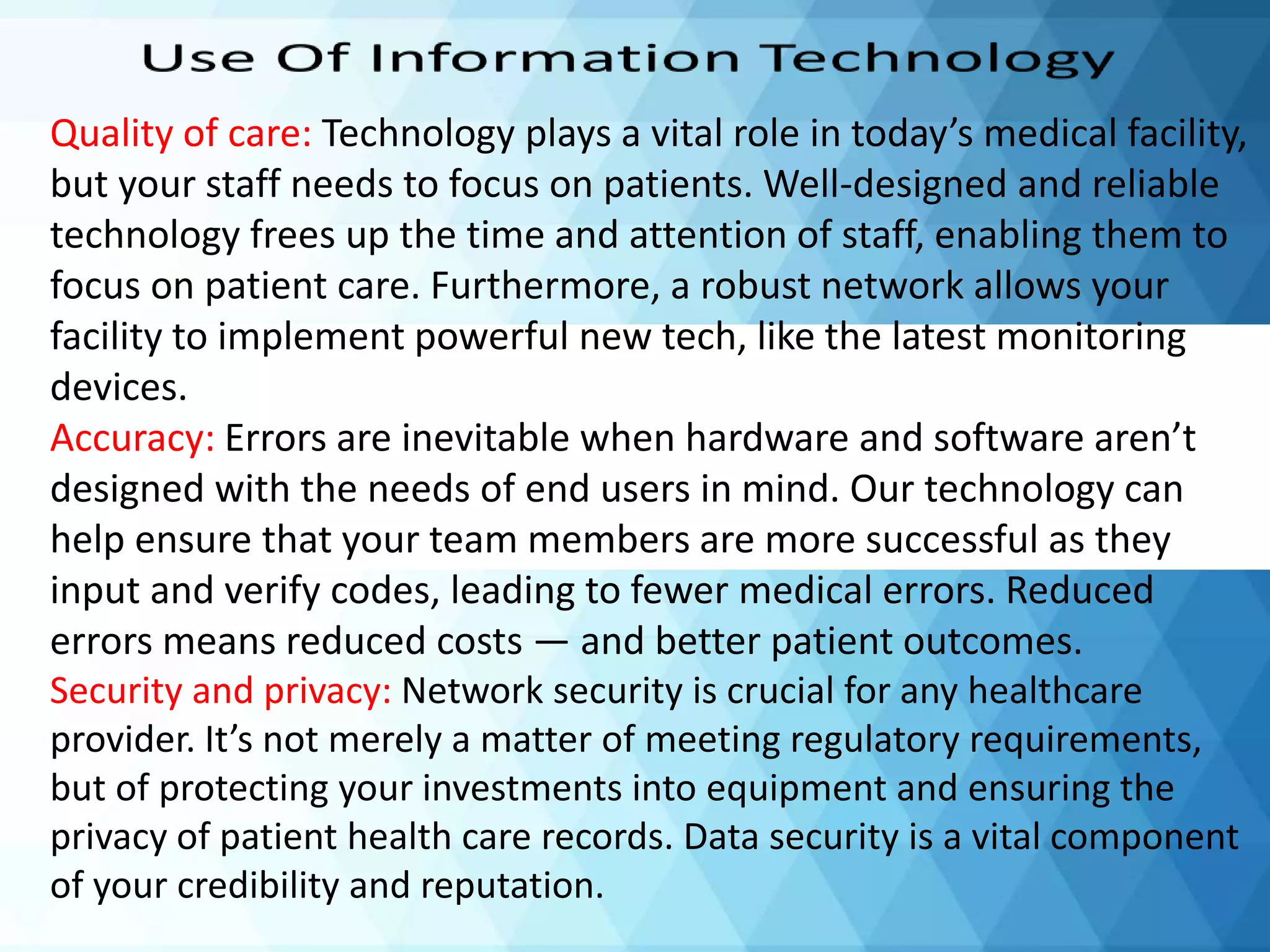 Information technology in health care management | PPTX