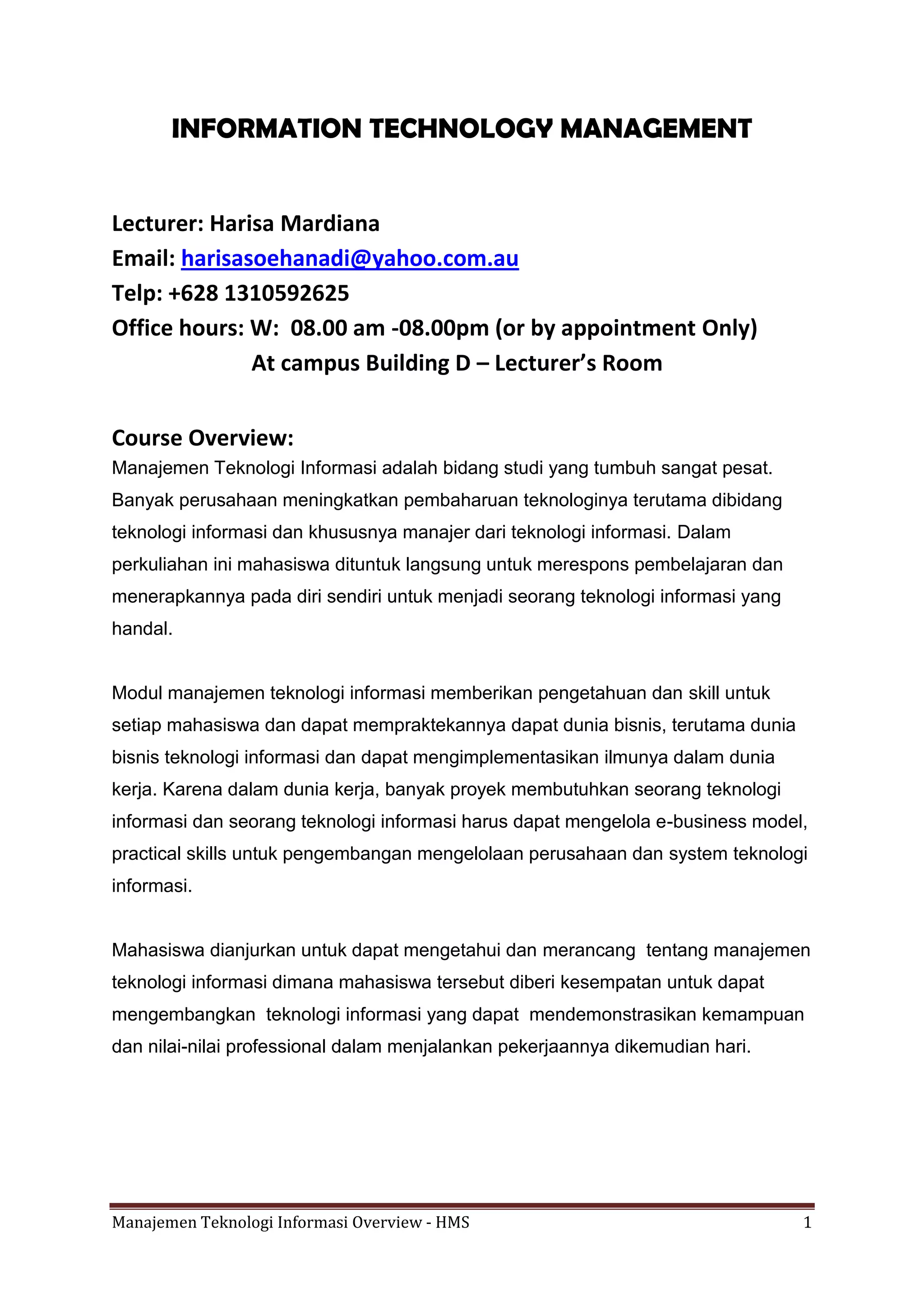 Information Technology Management Overview | PDF