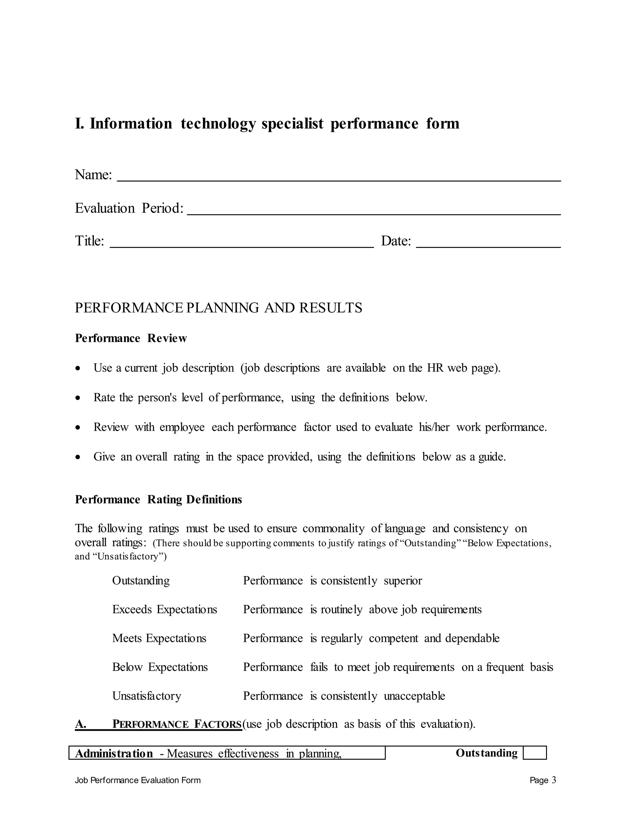 Information technology specialist performance appraisal | DOCX
