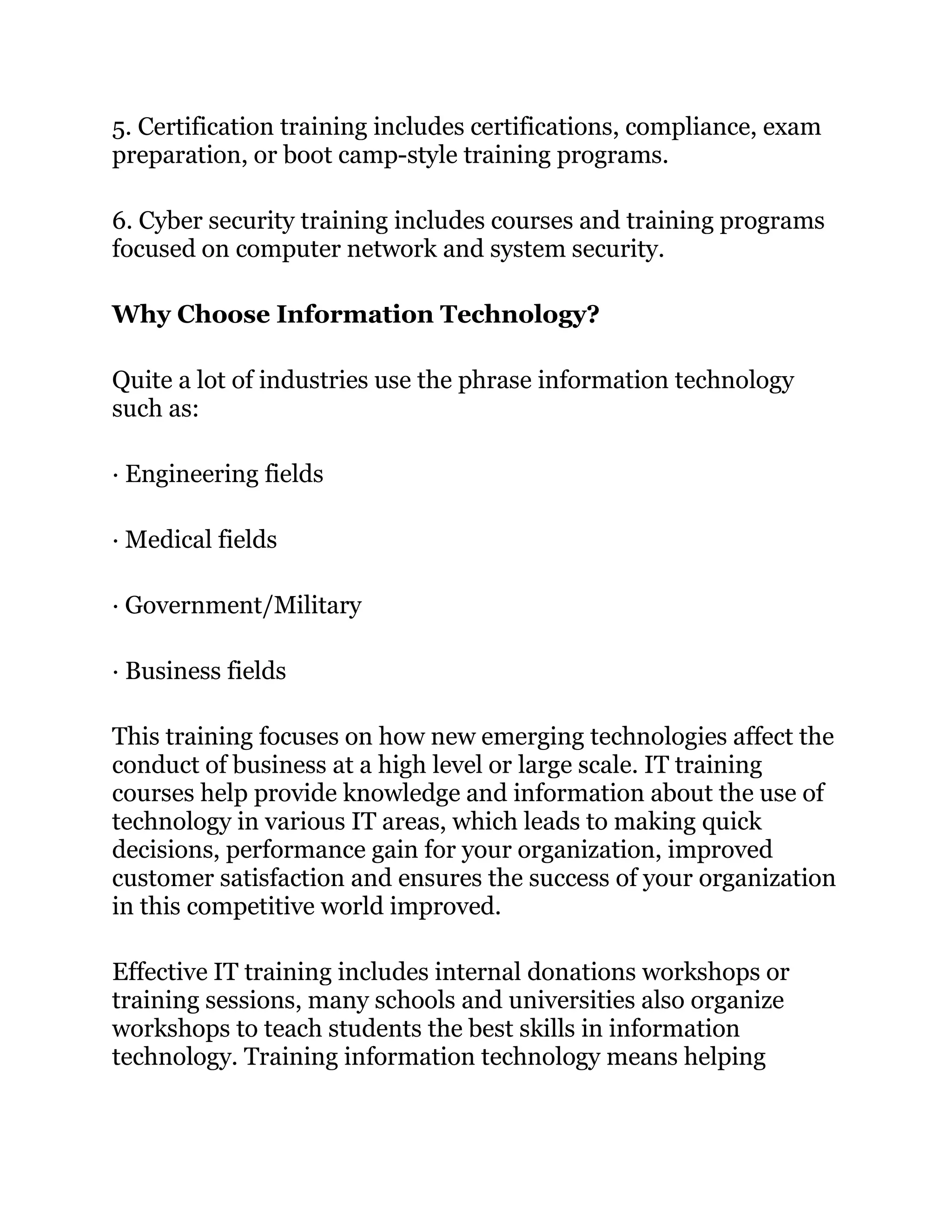 Information Technology Training -Training To Your Future | PDF