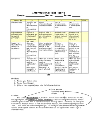 Information text rubric for cab 9th grade english | PDF