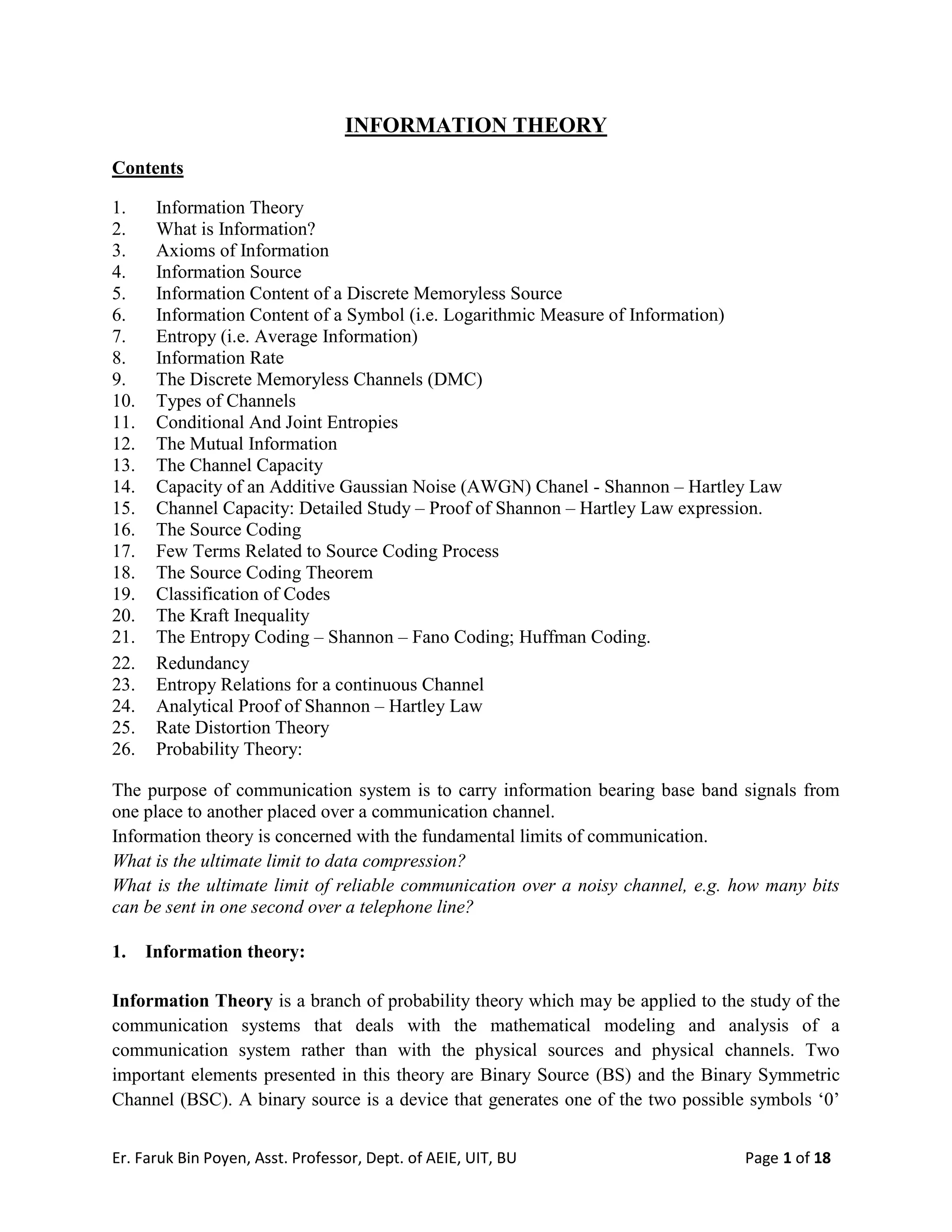 Information Theory - Introduction | PDF