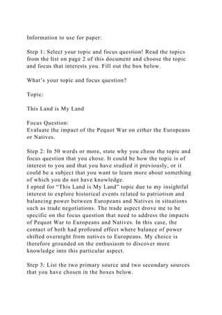 Information to use for paperStep 1 Select your topic and focus.docx