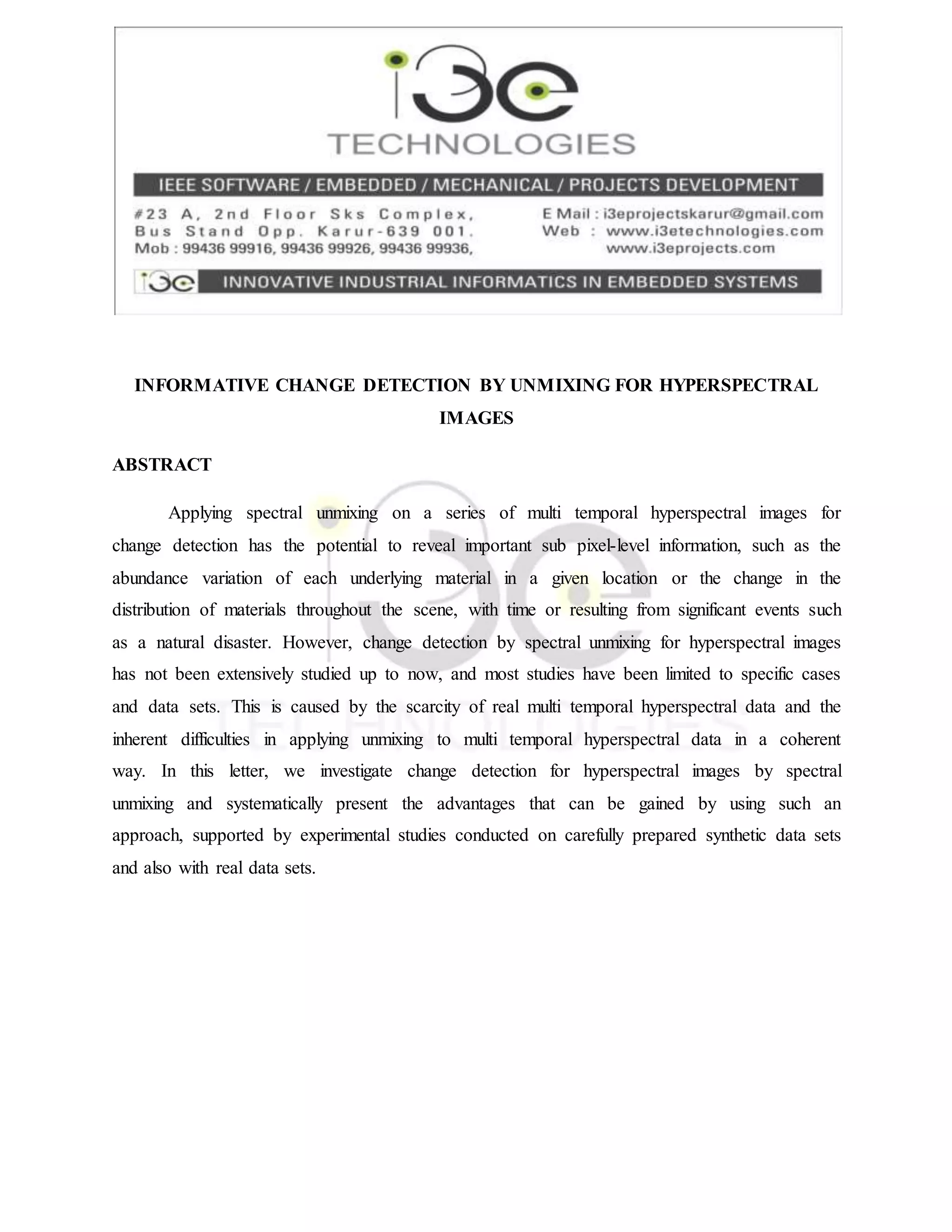 Informative change detection by unmixing for hyperspectral images | PDF