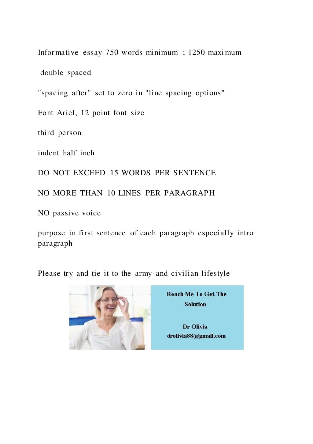 Informative essay 750 words minimum ; 1250 maximum double space | PDF
