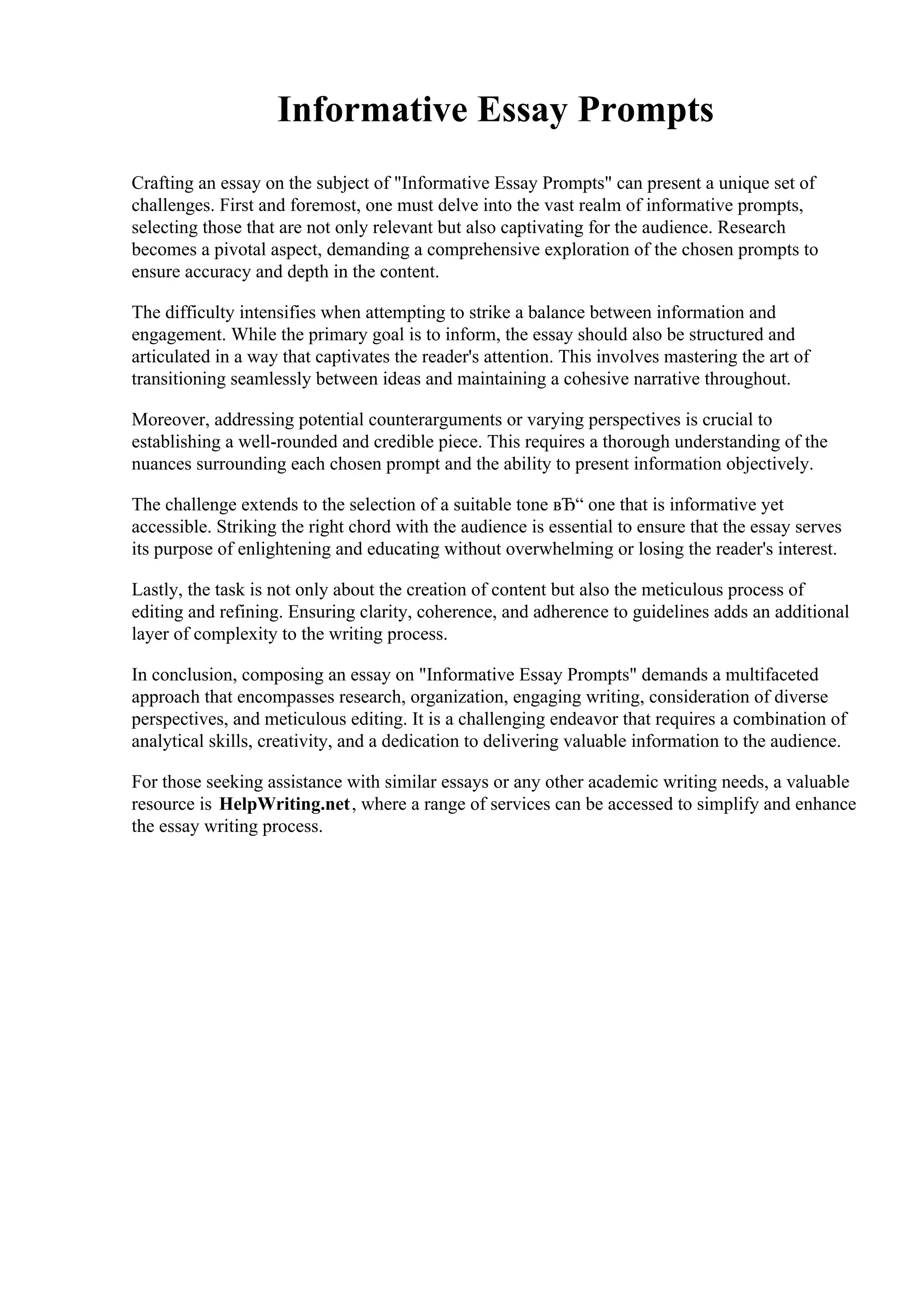 Informative Essay Prompts. Talladega College | PDF