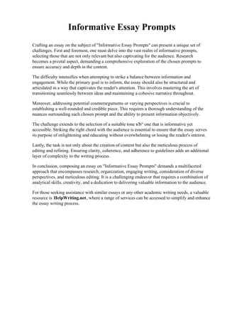 Informative Essay Prompts. Talladega College | PDF | Homework and Study ...