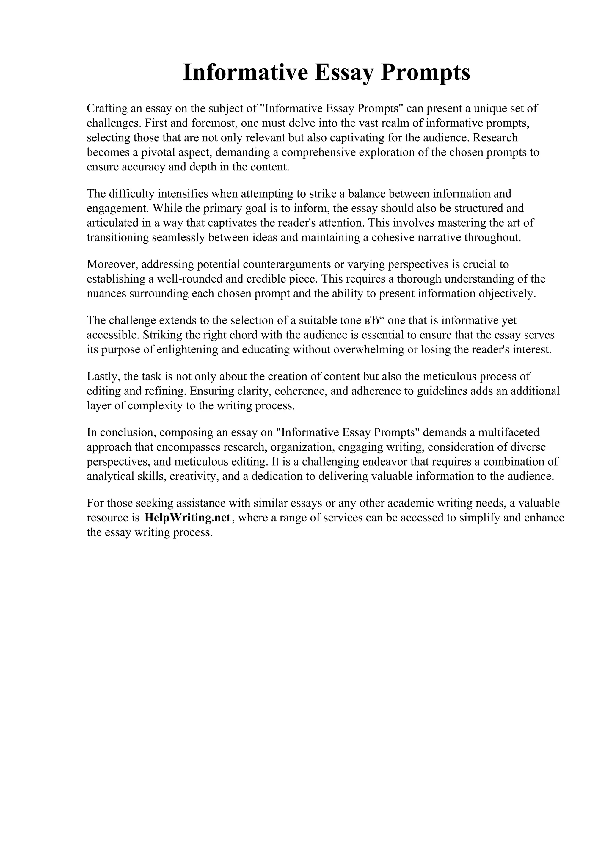 Informative Essay Prompts | PDF