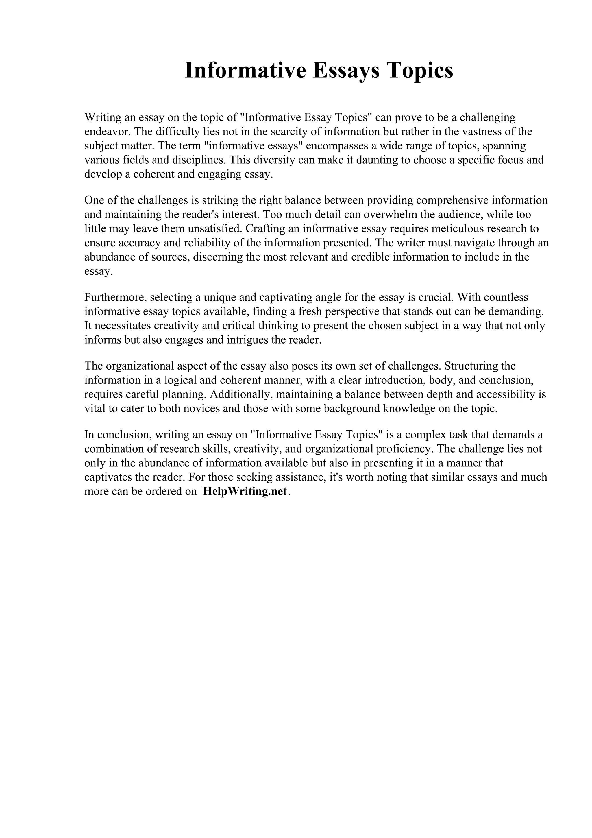 Informative Essays Topics | PDF