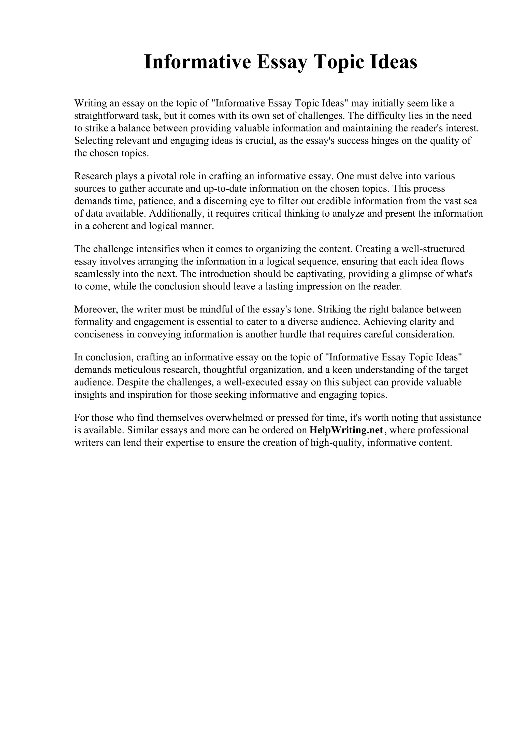 Informative Essay Topic Ideas. Austin Community College District | PDF