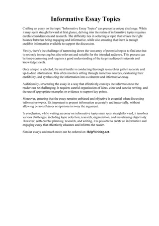Informative Essay Topics | PDF