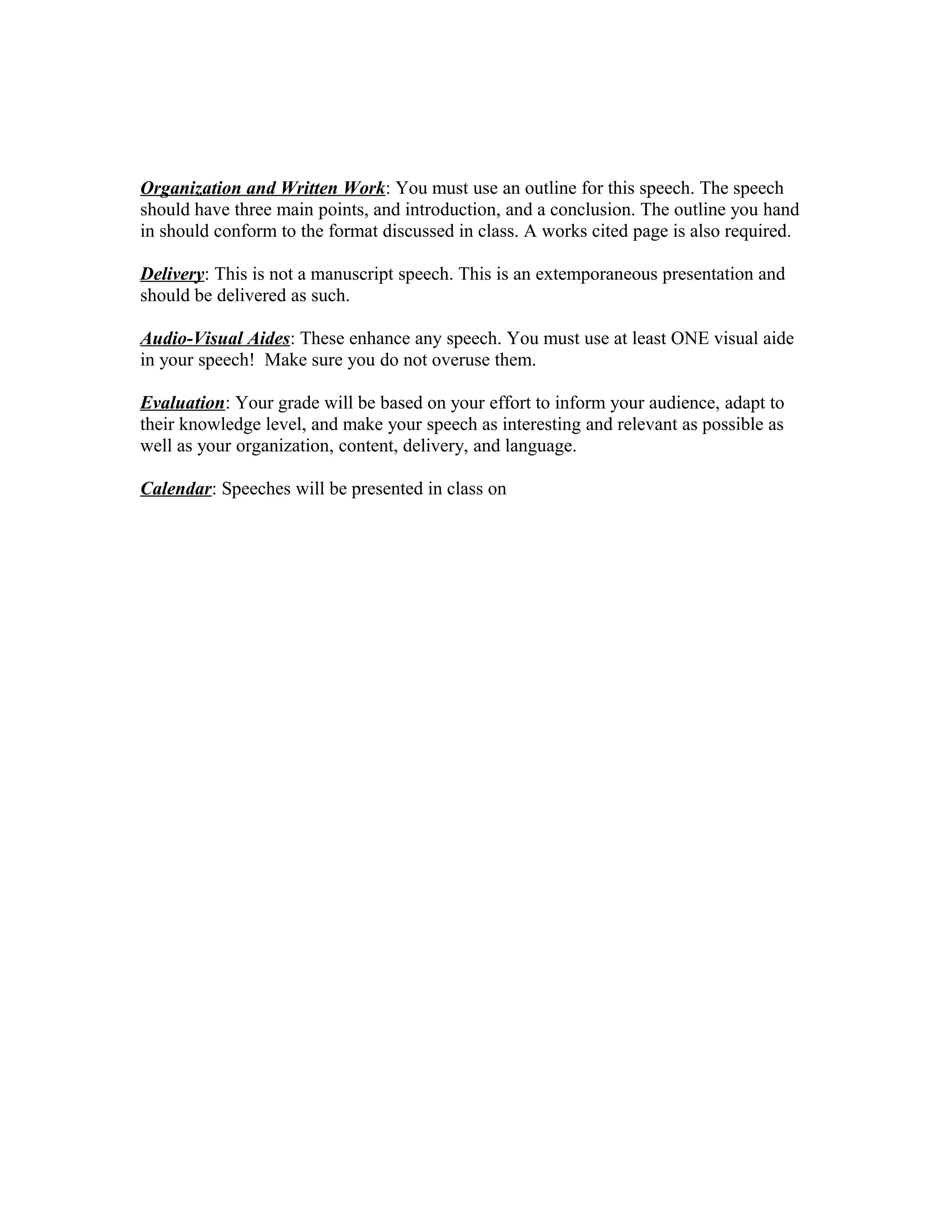 Informative speech assignment | DOC