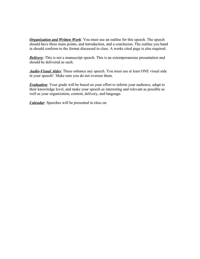 Informative speech assignment | PDF